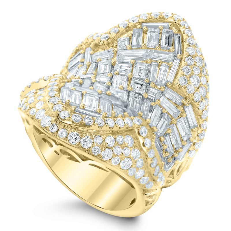 18k Gold Fancy Cut Big Diamond Saddle Ring • Jewels in Paradise